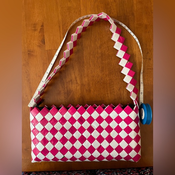 Bags | Hand Made Gun Wrapper Purse Checkered Pink White | Poshmark